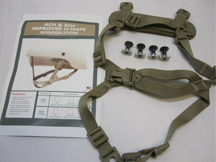 IMPROVED 4 POINT CHIN STRAP COYOTE/TAN H-NAPE ACH HELMET RETENTION SYS ...
